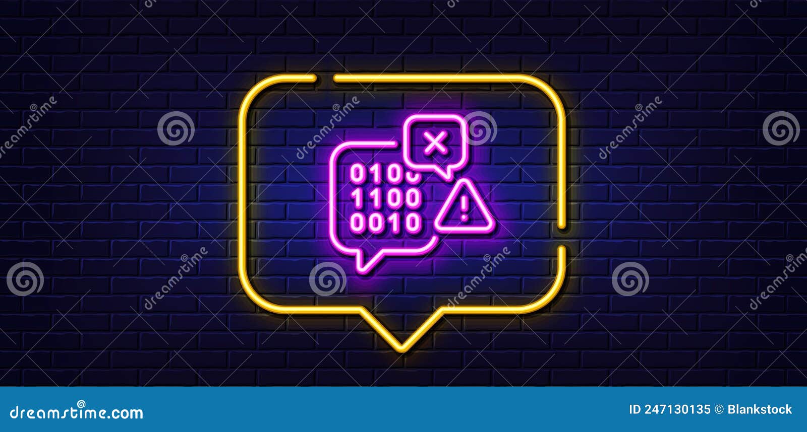 Binary Code Line Icon. Ransomware Threat Sign. Neon Light Speech Bubble ...