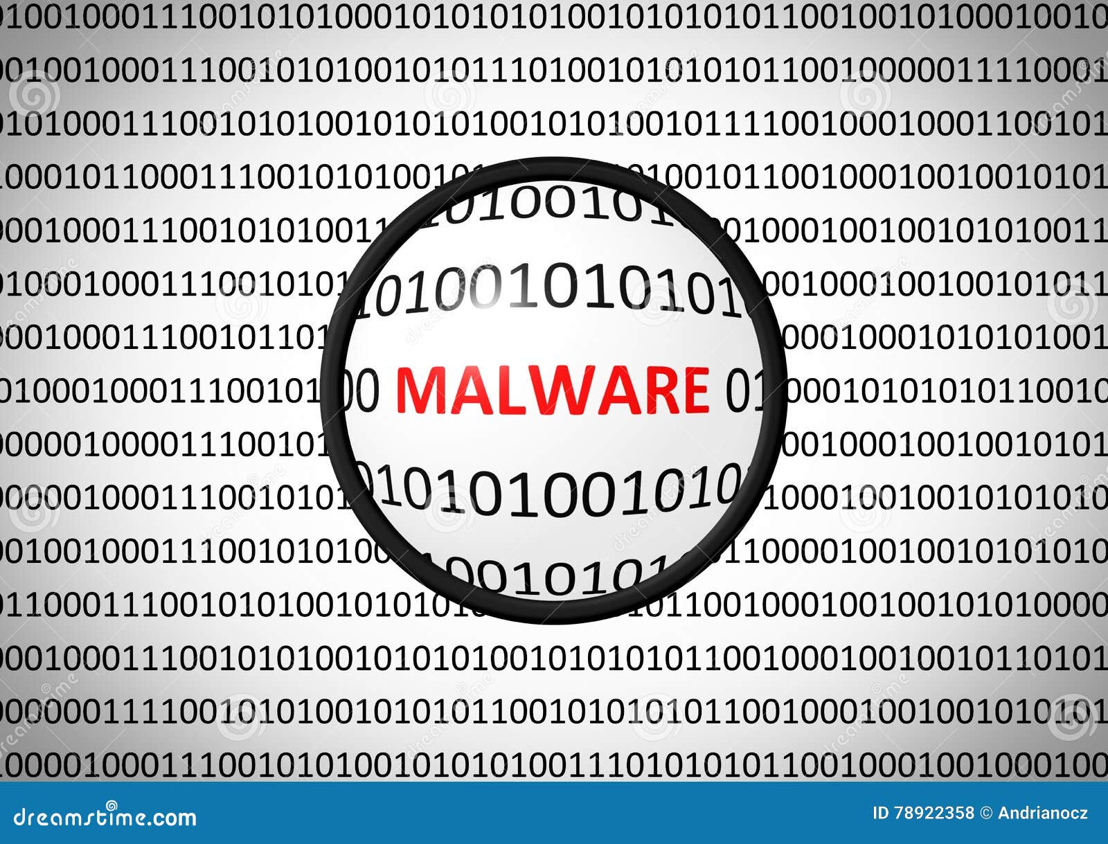 Binary Code with MALWARE and Magnifying Lens Stock Illustration ...