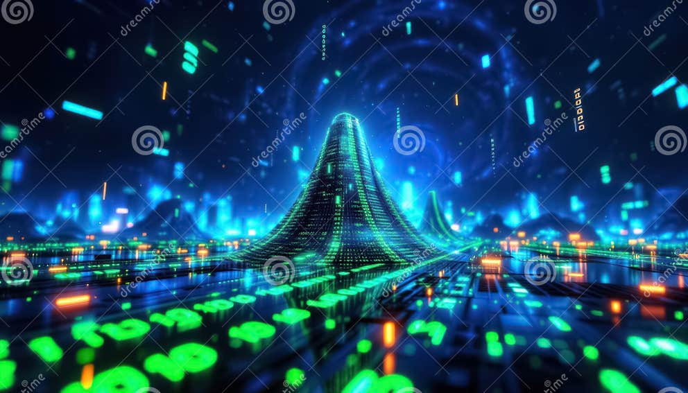 Binary Code Matrix Background, Tech Style Green Illuminated Numbers Stock Illustration ...