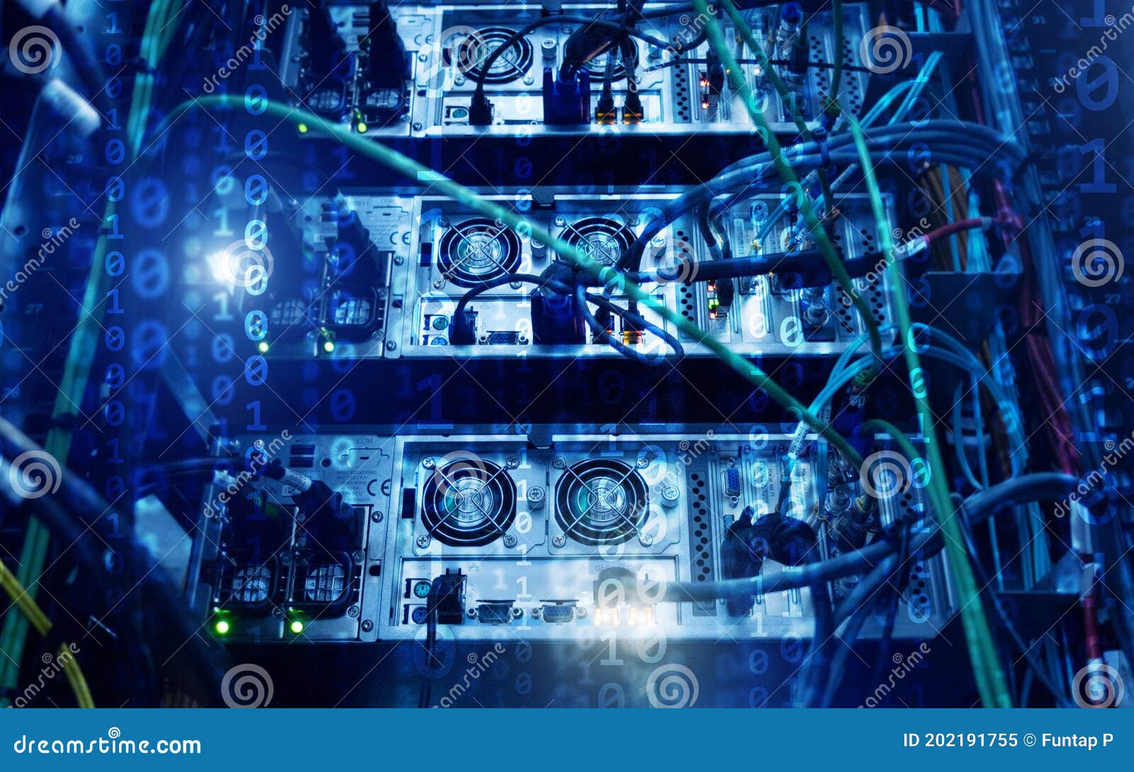 Binary Code Matrix Digital Internet Technology Concept on Server Room ...