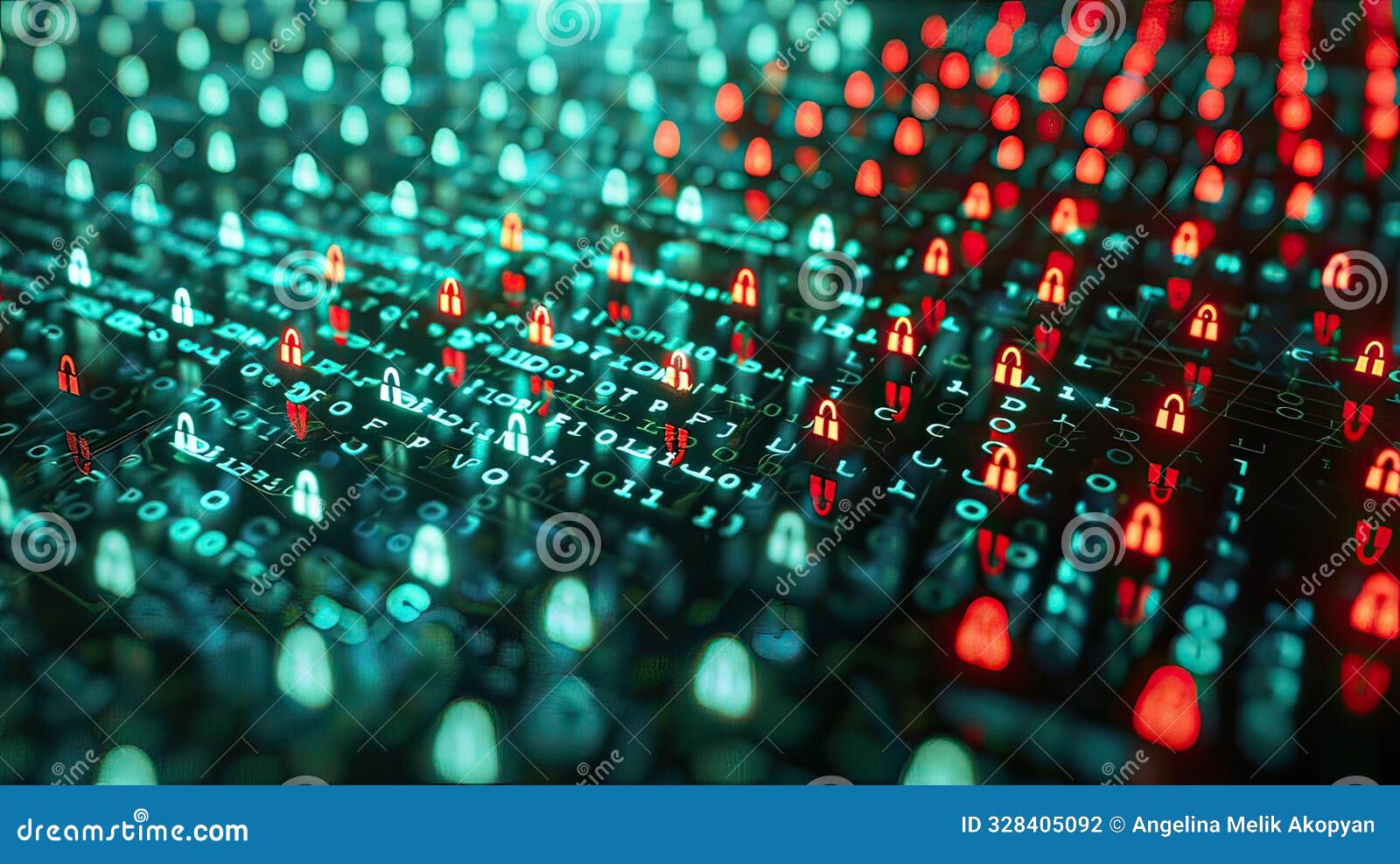 Binary Code Matrix in Red and Green Light Stock Illustration ...
