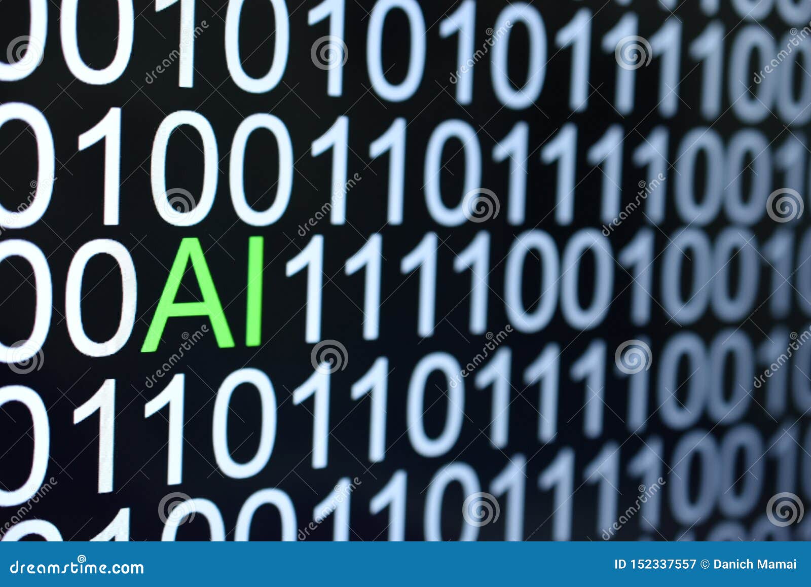 The Binary Code Number Background And Word Of AI In Green Color Royalty ...