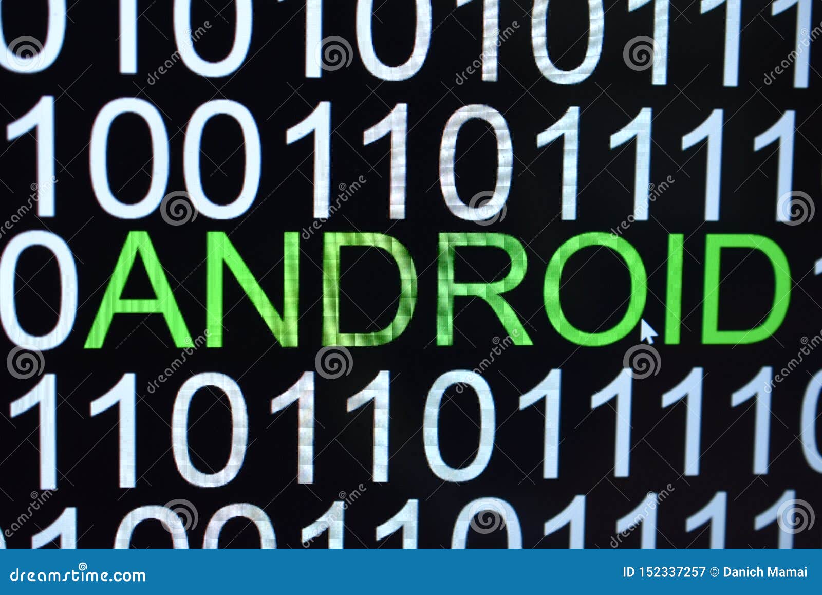 The Binary Code Number Background and Word of ANDROID in Green Color ...