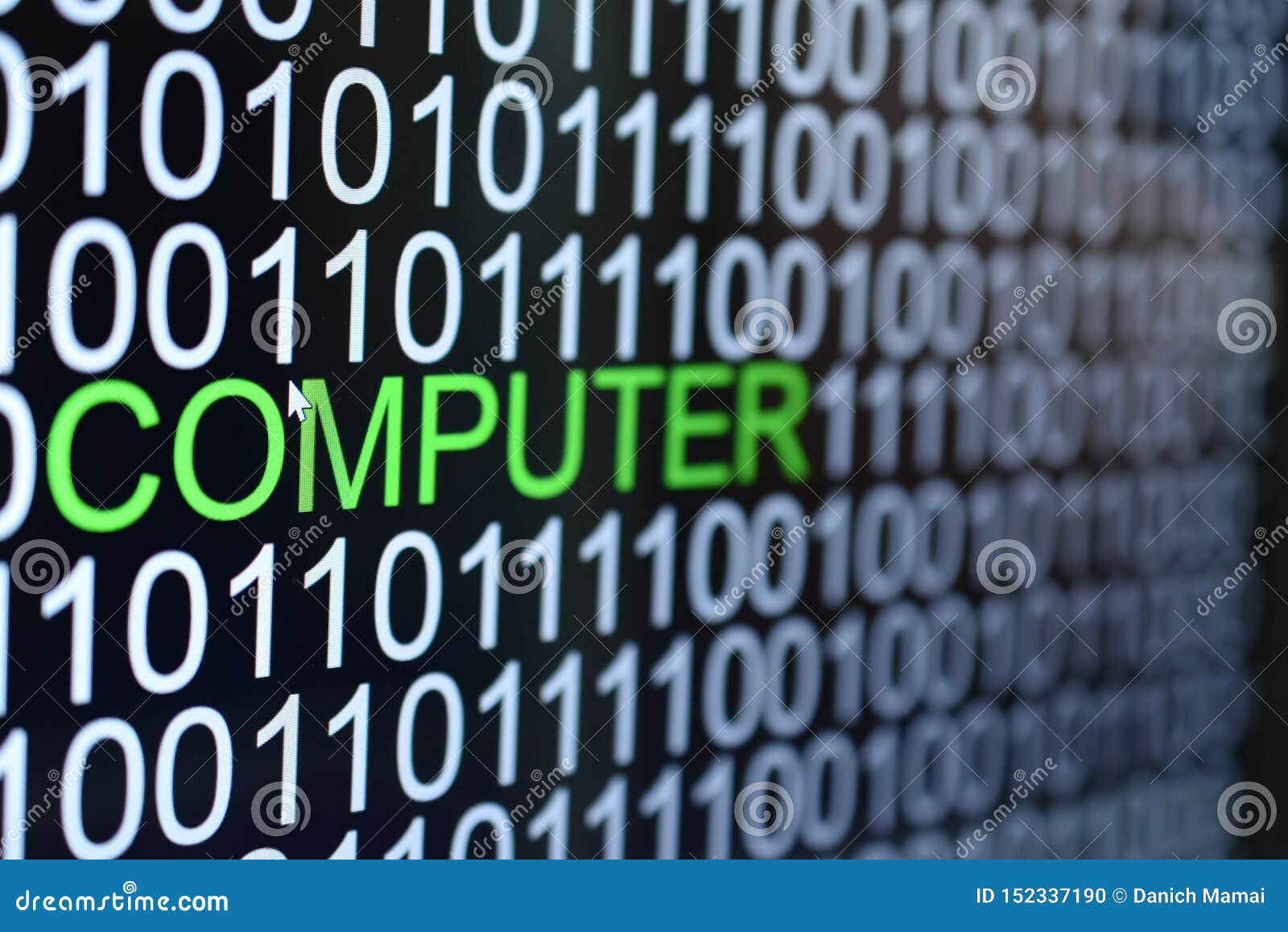 The Binary Code Number Background and Word of COMPUTER in Green Color ...
