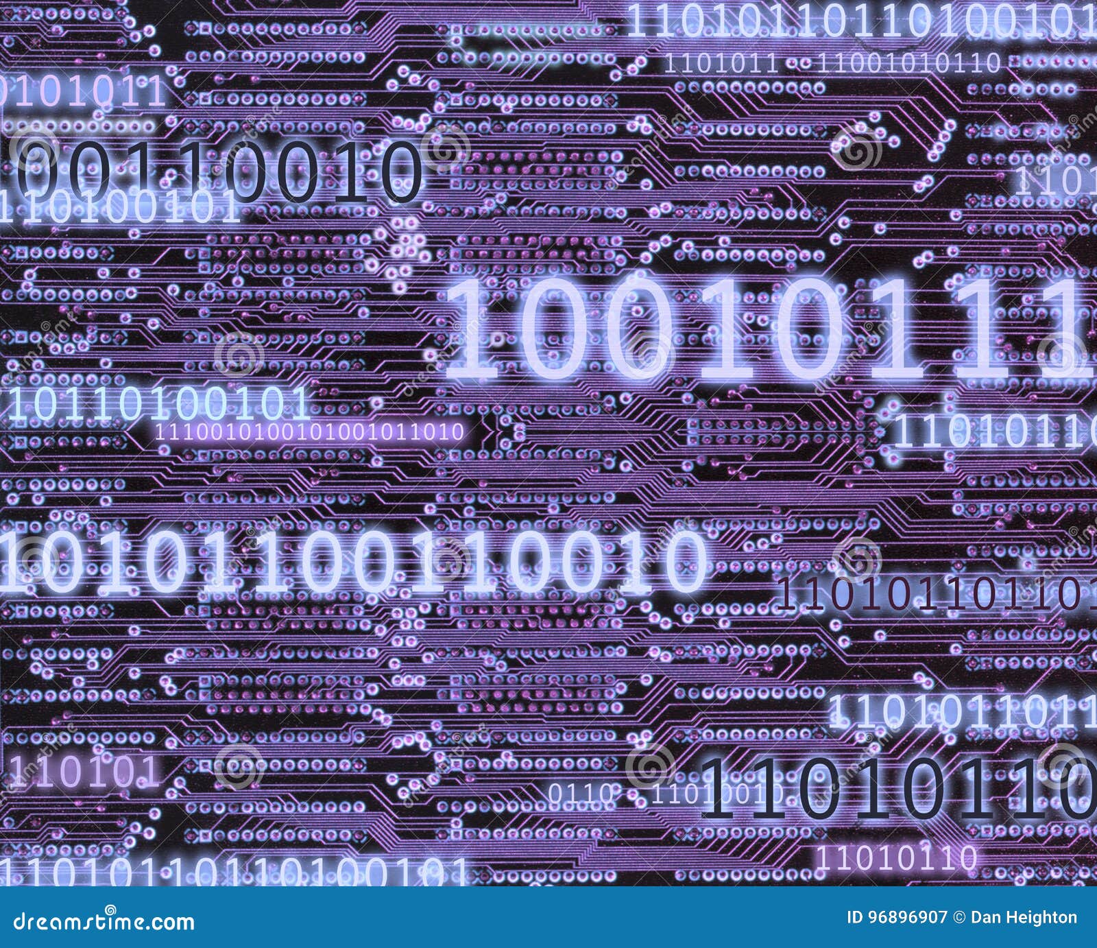 Binary Code Numbers on Circuit Board Background Stock Illustration ...