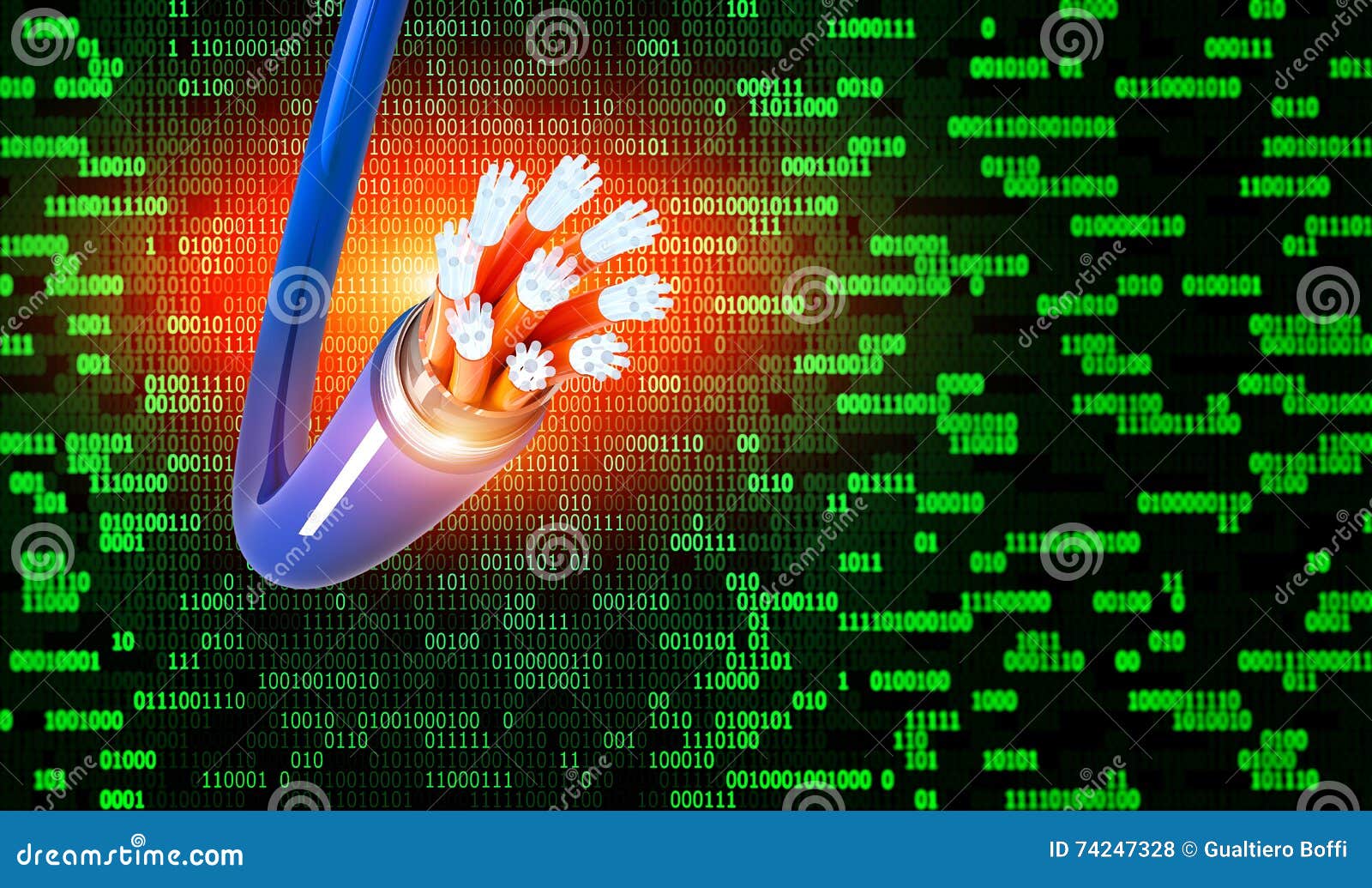 Binary Code and Optical Fiber Stock Illustration - Illustration of ...