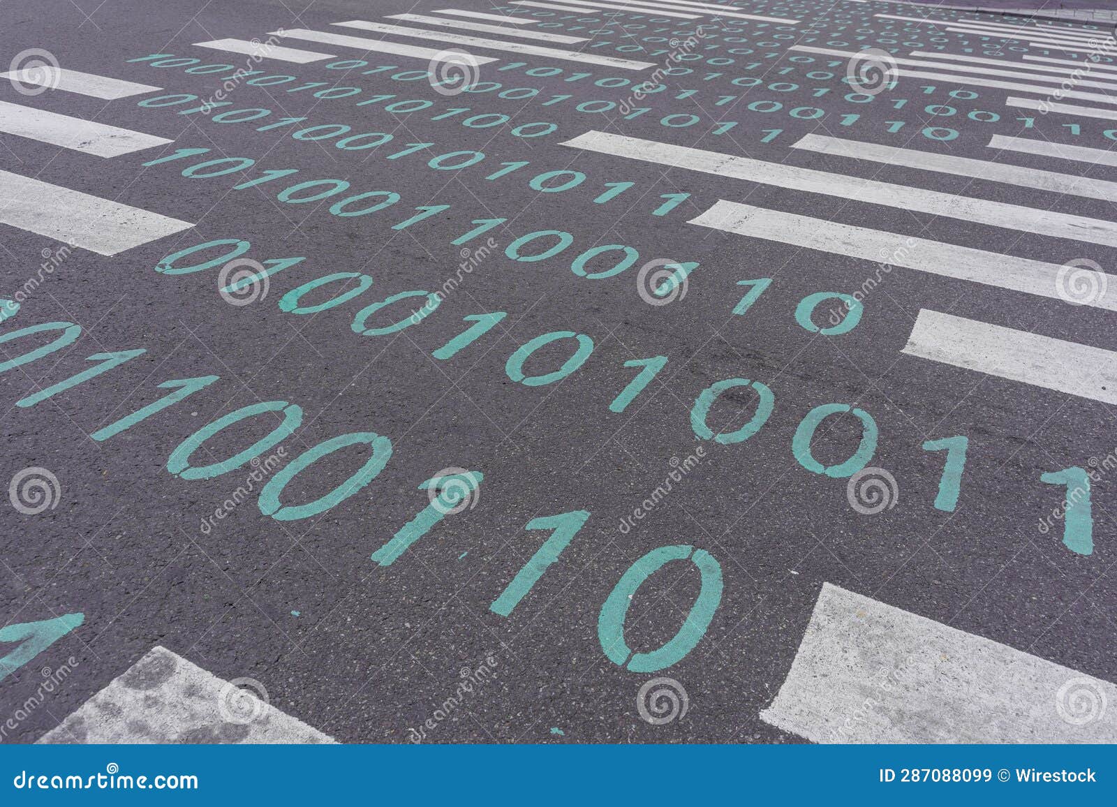 Binary Code Painted on the Pedestrian Crossing Stock Image - Image of ...