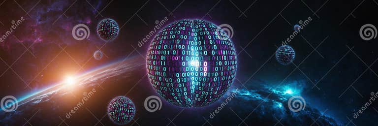 Binary Code Particles Floating in a Cosmic Dark Space Stock ...