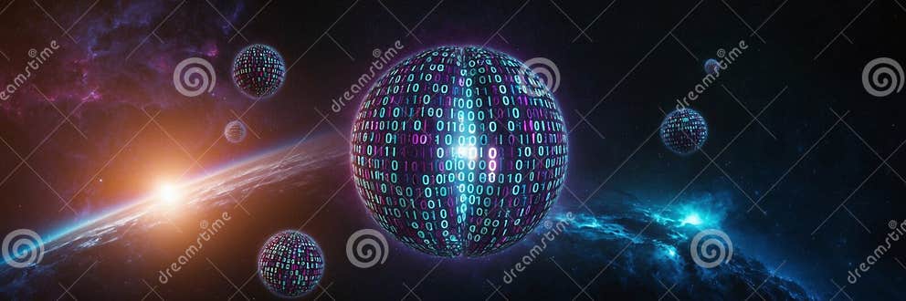 Binary Code Particles Floating in a Cosmic Dark Space Stock ...