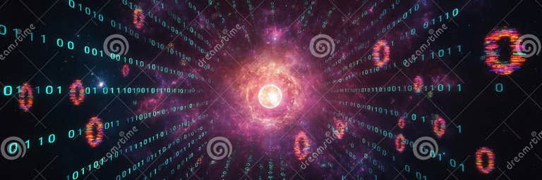 Binary Code Particles Floating in a Cosmic Dark Space Stock ...