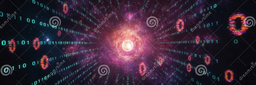 Binary Code Particles Floating in a Cosmic Dark Space Stock ...
