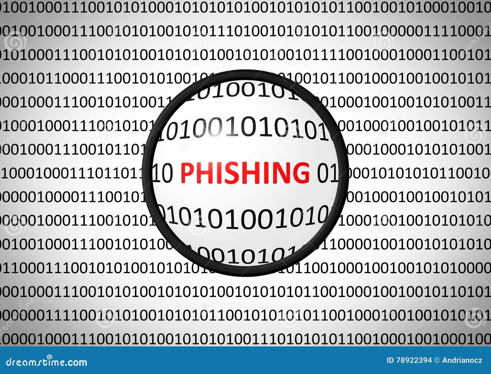 Binary Code with PHISHING and Magnifying Lens Stock Illustration ...