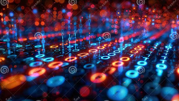 Binary Code in Red & Blue: Data Flow, Cybersecurity, Generative Ai ...