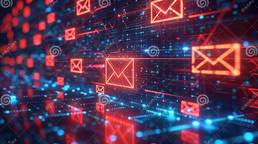 Binary Code with Red Glowing Email Symbols Stock Illustration ... Binary Code with Red Glowing Email Symbols Stock Illustration ...