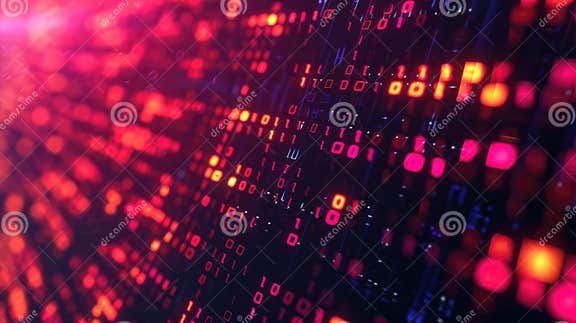 Binary Code Red Glowing Numbers on Dark Background Technology and ...