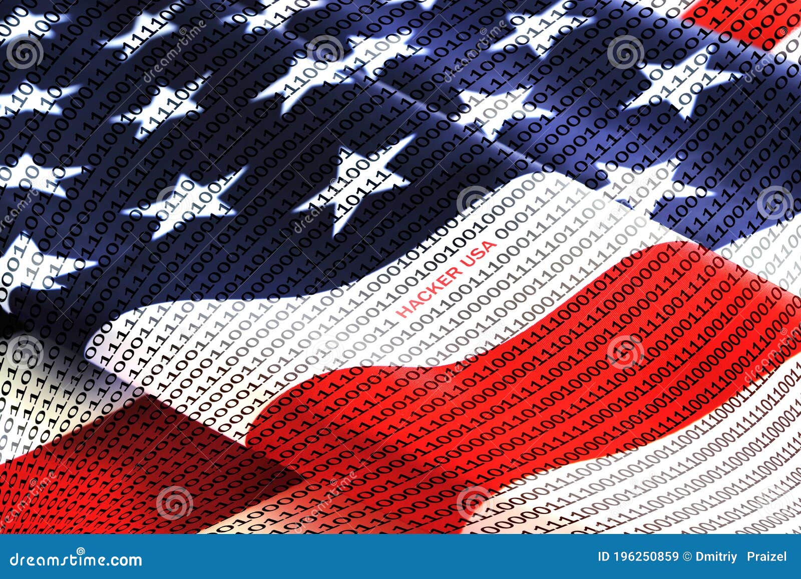 Binary Code with Red Inscription Hacker Usa on Background of American ...