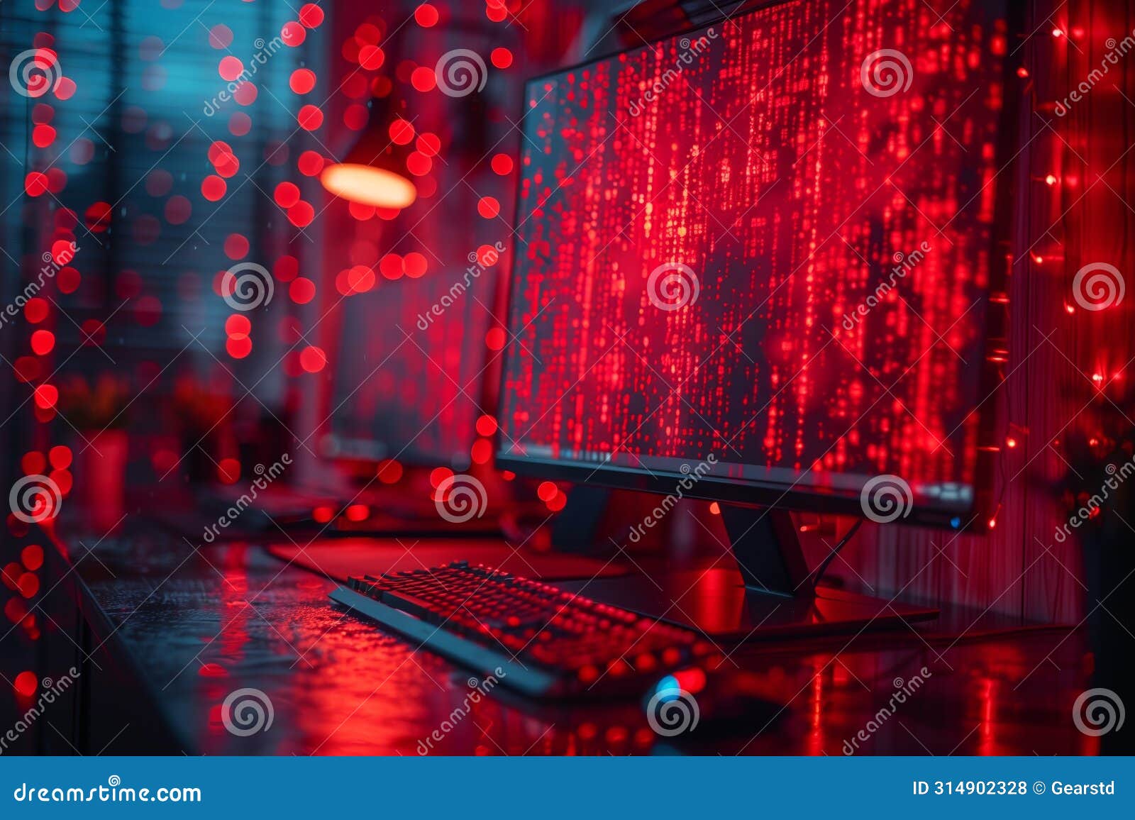 Binary Code on Screens with Red Light Stock Photo - Image of data ...