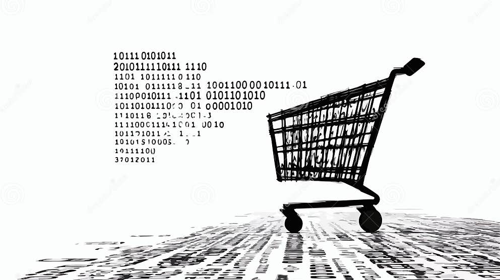 Binary Code and Shopping Cart Symbolizing Online Shopping Technology ...