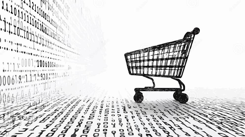 Binary Code and Shopping Cart Symbolizing Online Shopping Technology ...