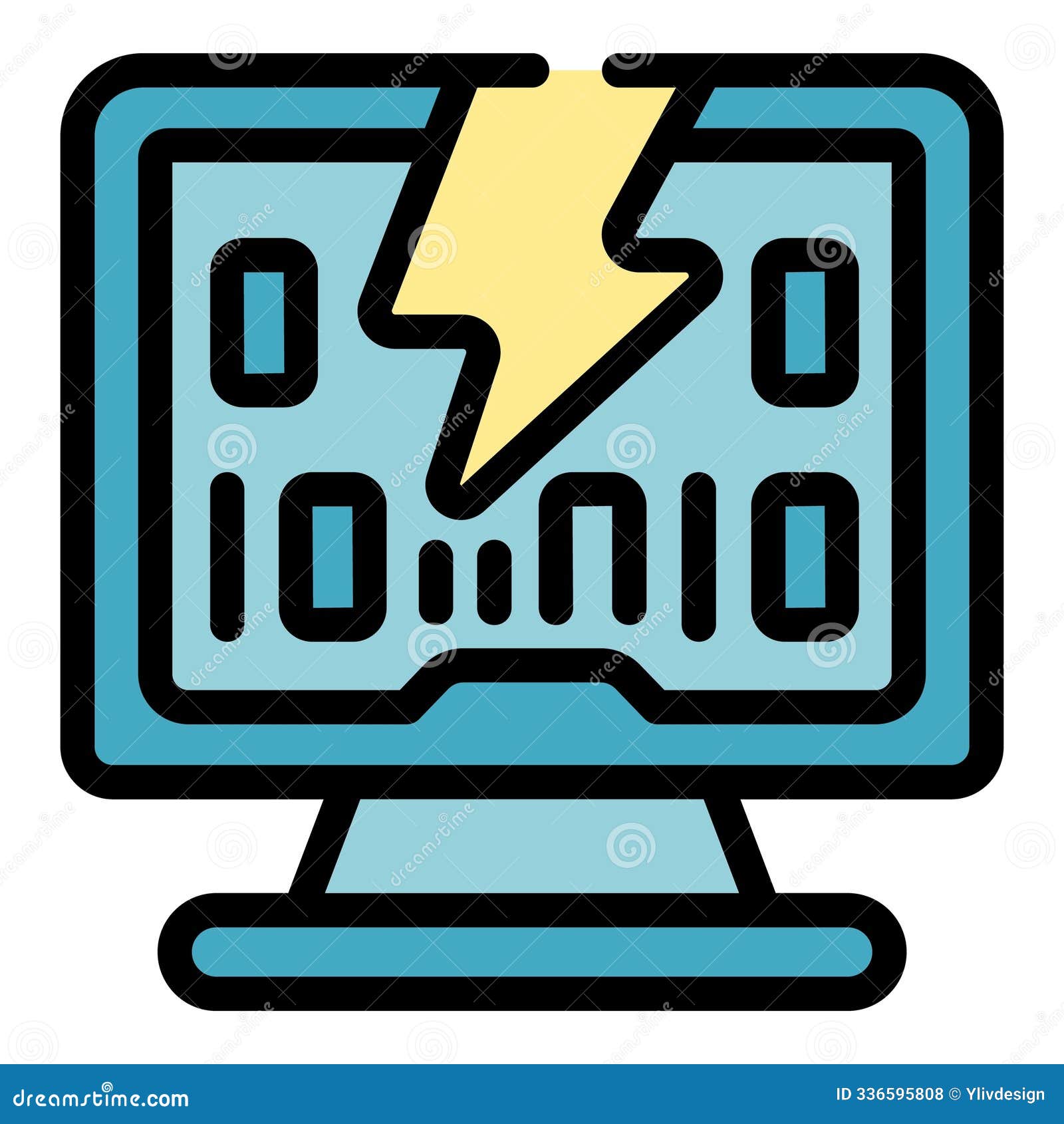 Binary Code Showing on Monitor Display Getting Struck by Lightning Bolt ...