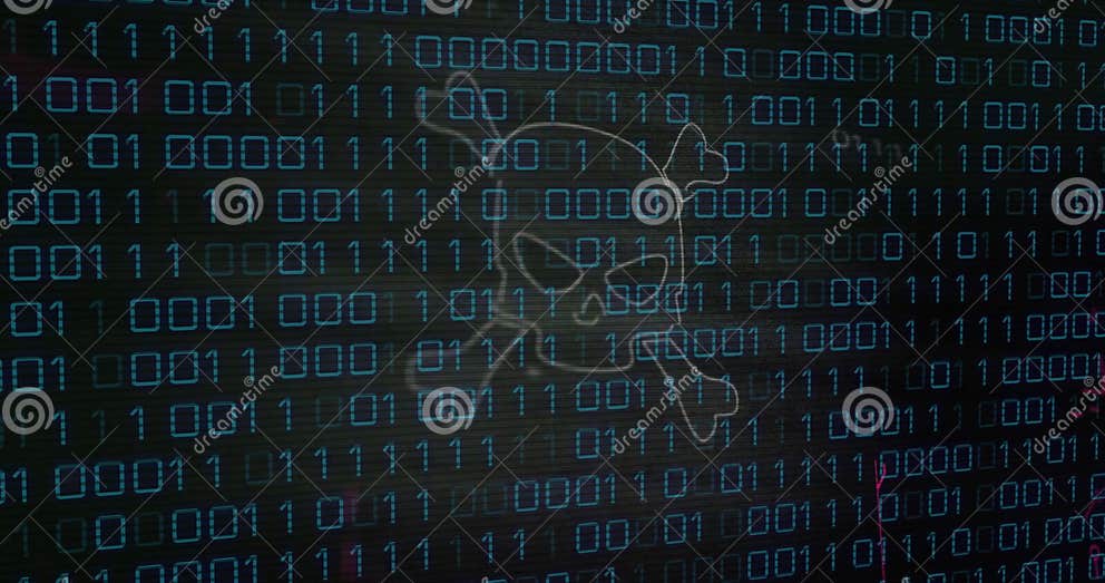 Binary Code and Skull with Crossbones Image Over Digital Background Stock Illustration ...