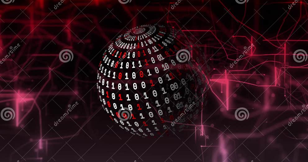 Binary Code Sphere Rotating Over Red Digital Network Image Stock Photo - Image of security ...