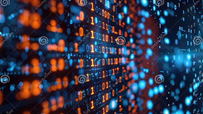 Binary Code Stream Flowing on Dark Background Representing Big Data Stock Image - Image of ...