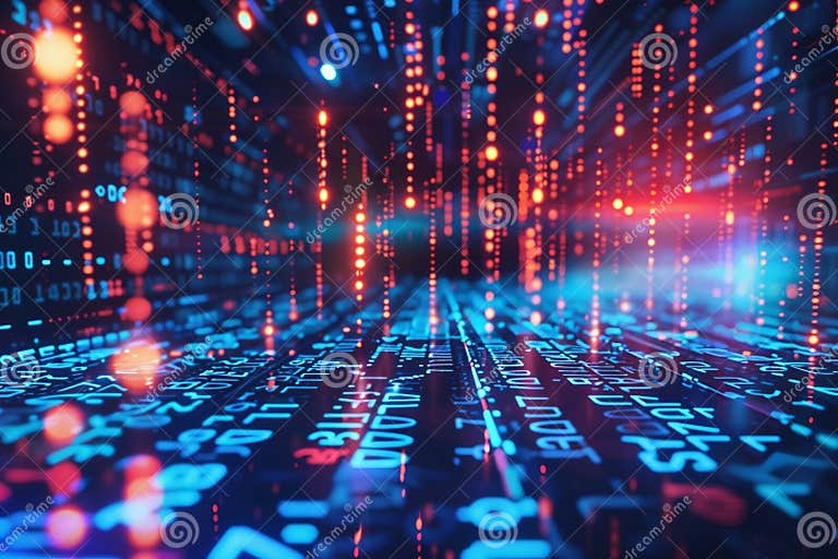Binary Code Stream Flowing into a Digital Lock Signifying Cybersecurity Stock Illustration ...