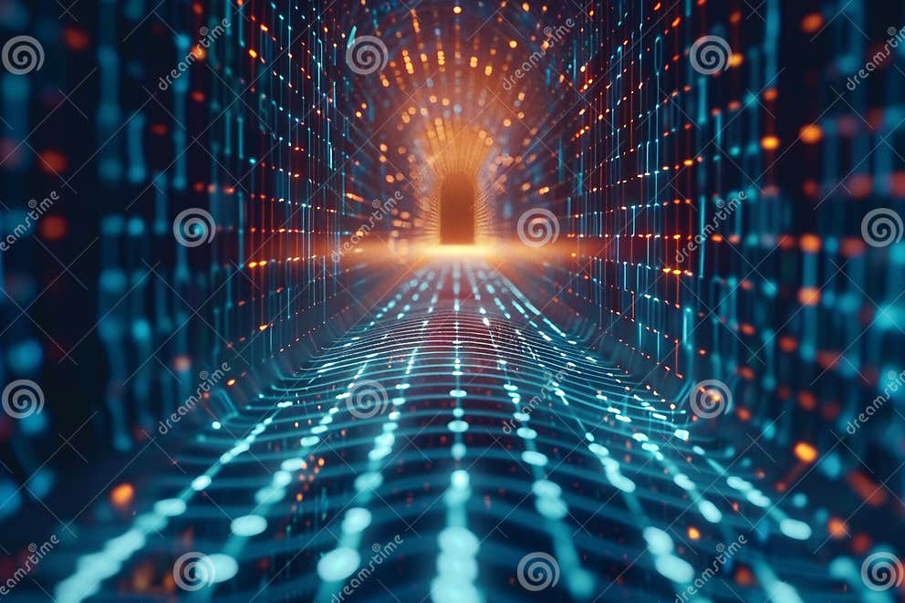 Binary Code Stream Flowing into a Digital Lock Signifying Cybersecurity Stock Illustration ...