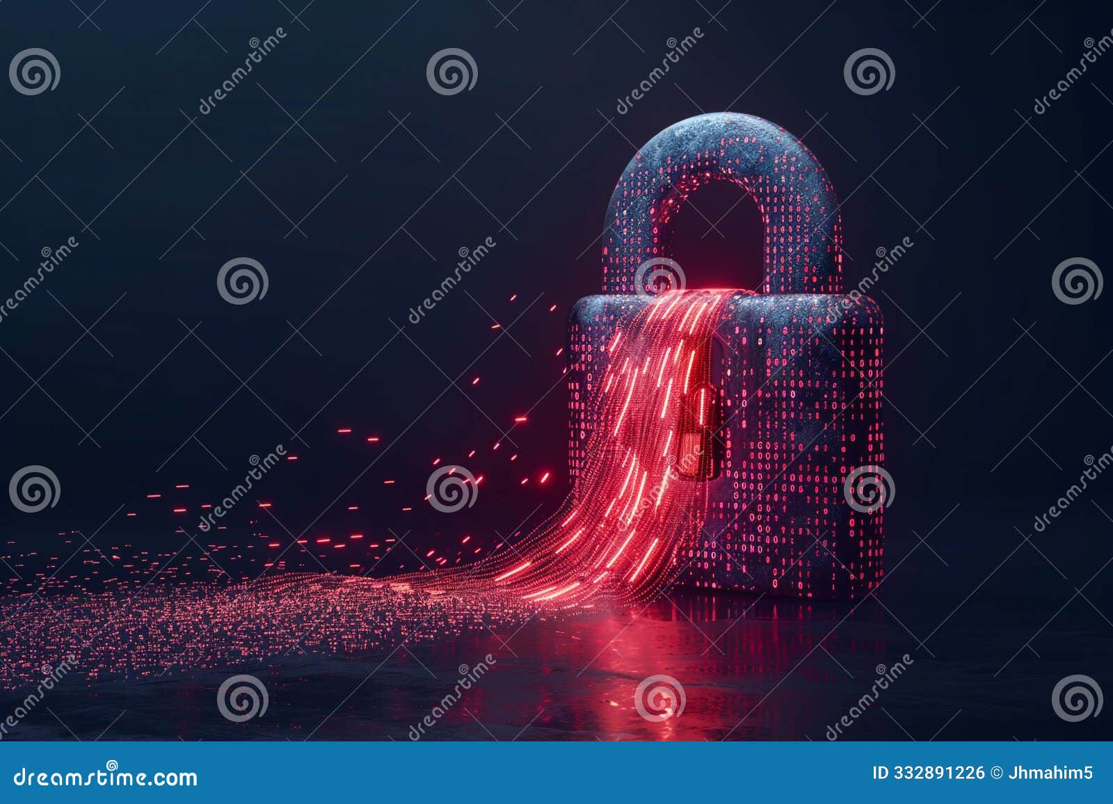 Binary Code Stream Flowing Into A Digital Lock Signifying Cybersecurity