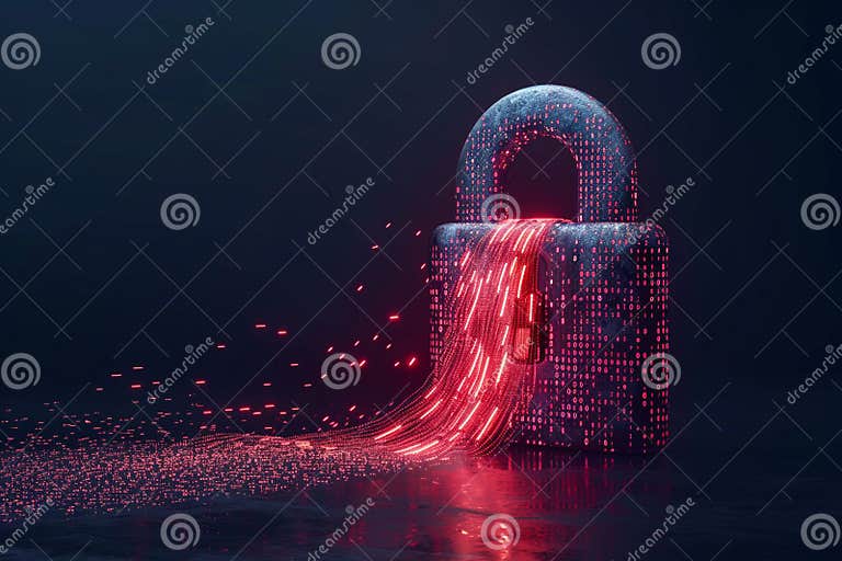 Binary Code Stream Flowing into a Digital Lock Signifying Cybersecurity Stock Illustration ...