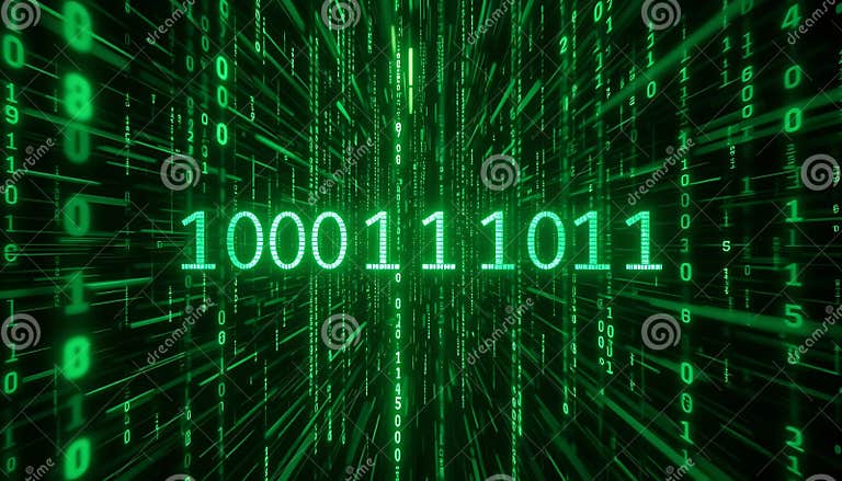 Binary Code Stream: a Glowing Green Digital Matrix Stock Illustration - Illustration of code ...