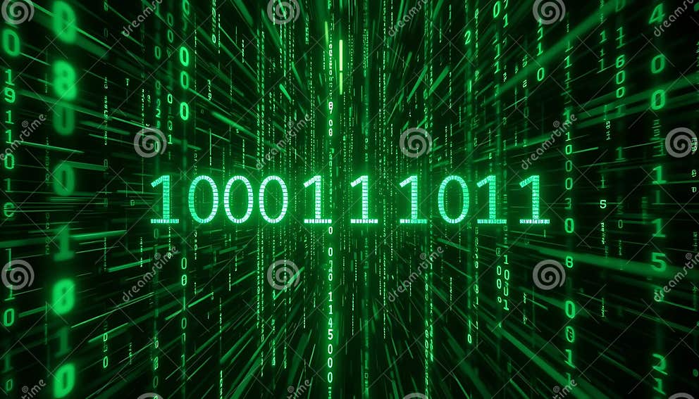 Binary Code Stream: a Glowing Green Digital Matrix Stock Illustration - Illustration of code ...