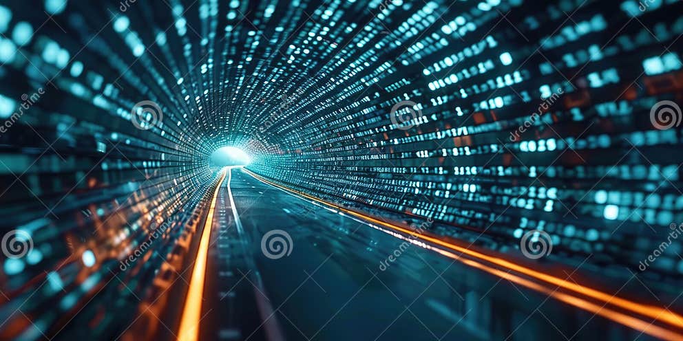 Binary Code Tunnel with Digital Elements. Abstract Art Digital Image ...
