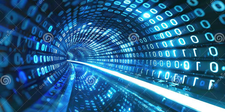 Binary Code Tunnel with Digital Elements. Abstract Art Digital Image ...