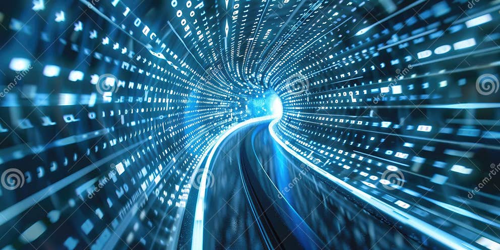 Binary Code Tunnel with Digital Elements. Abstract Art Digital Image ...