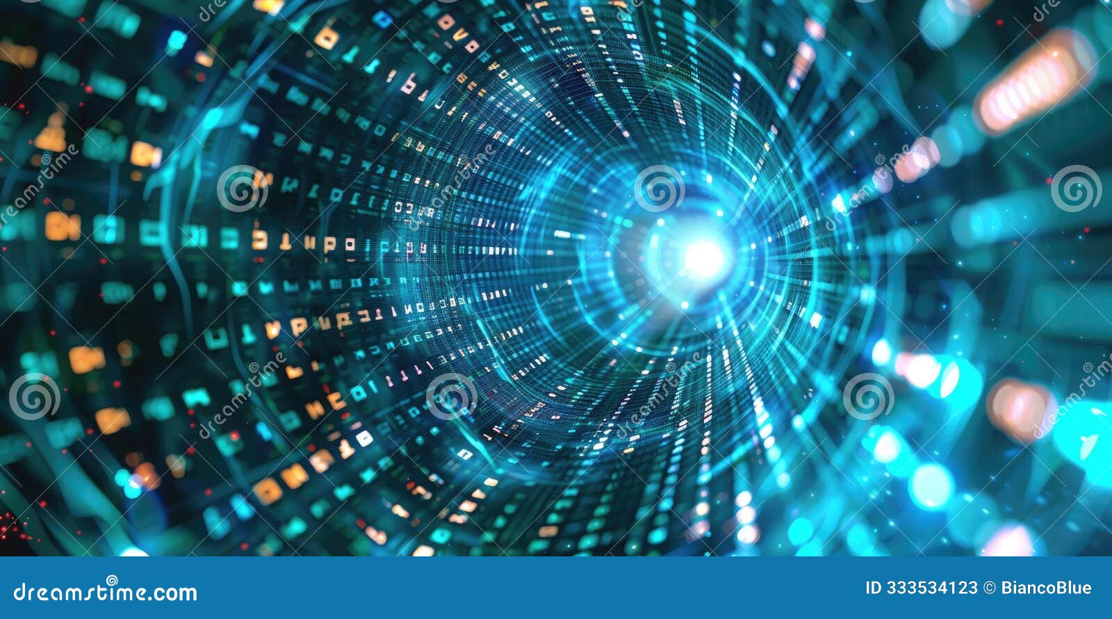 Binary Code Tunnel with Digital Elements. Abstract Art Digital Image. AIG49. Stock Illustration ...