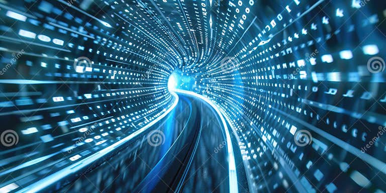Binary Code Tunnel with Digital Elements. Abstract Art Digital Image ...