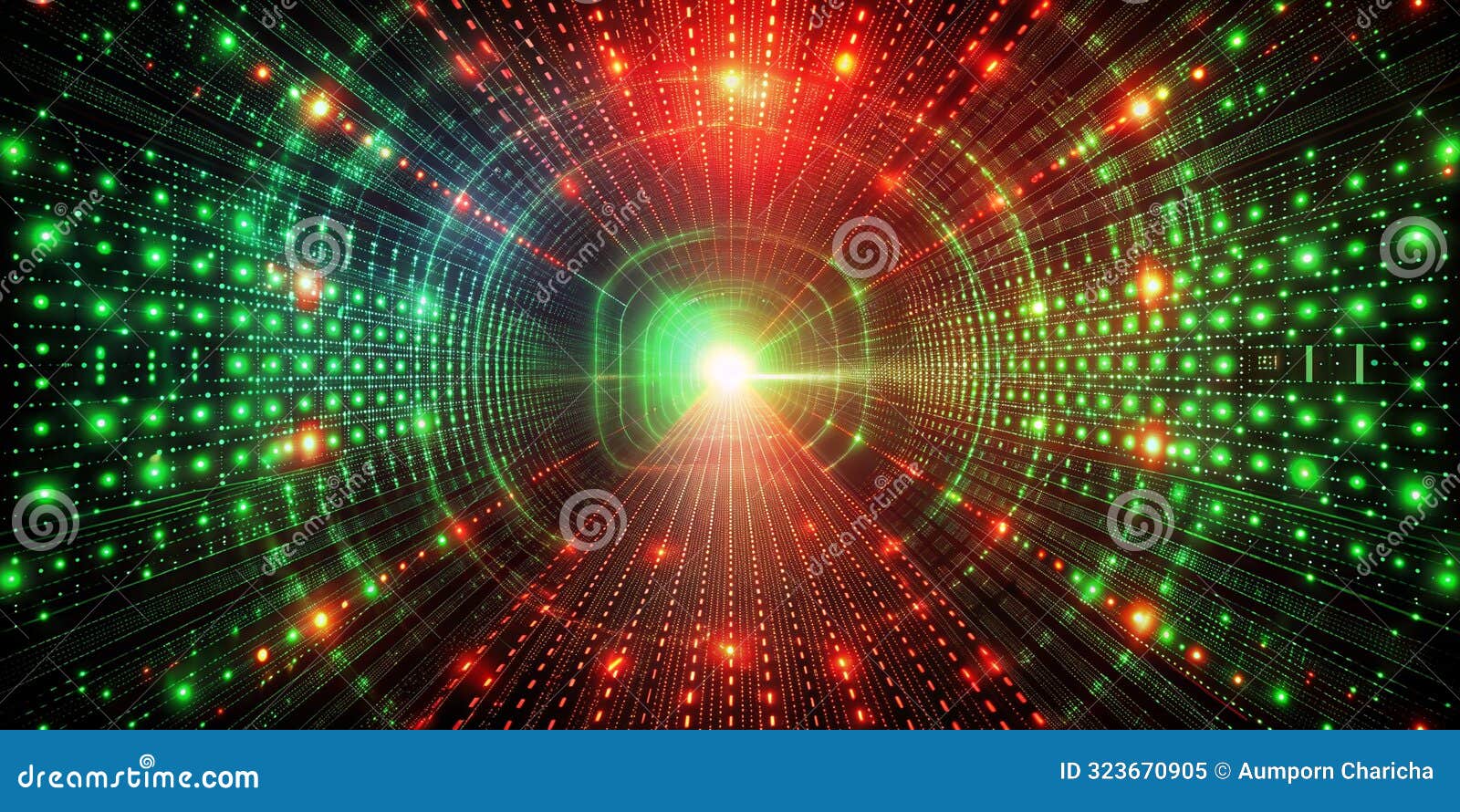 Binary Code Tunnel Green and Red Glowing Particles Form a Futuristic Tunnel AI-Created Content ...