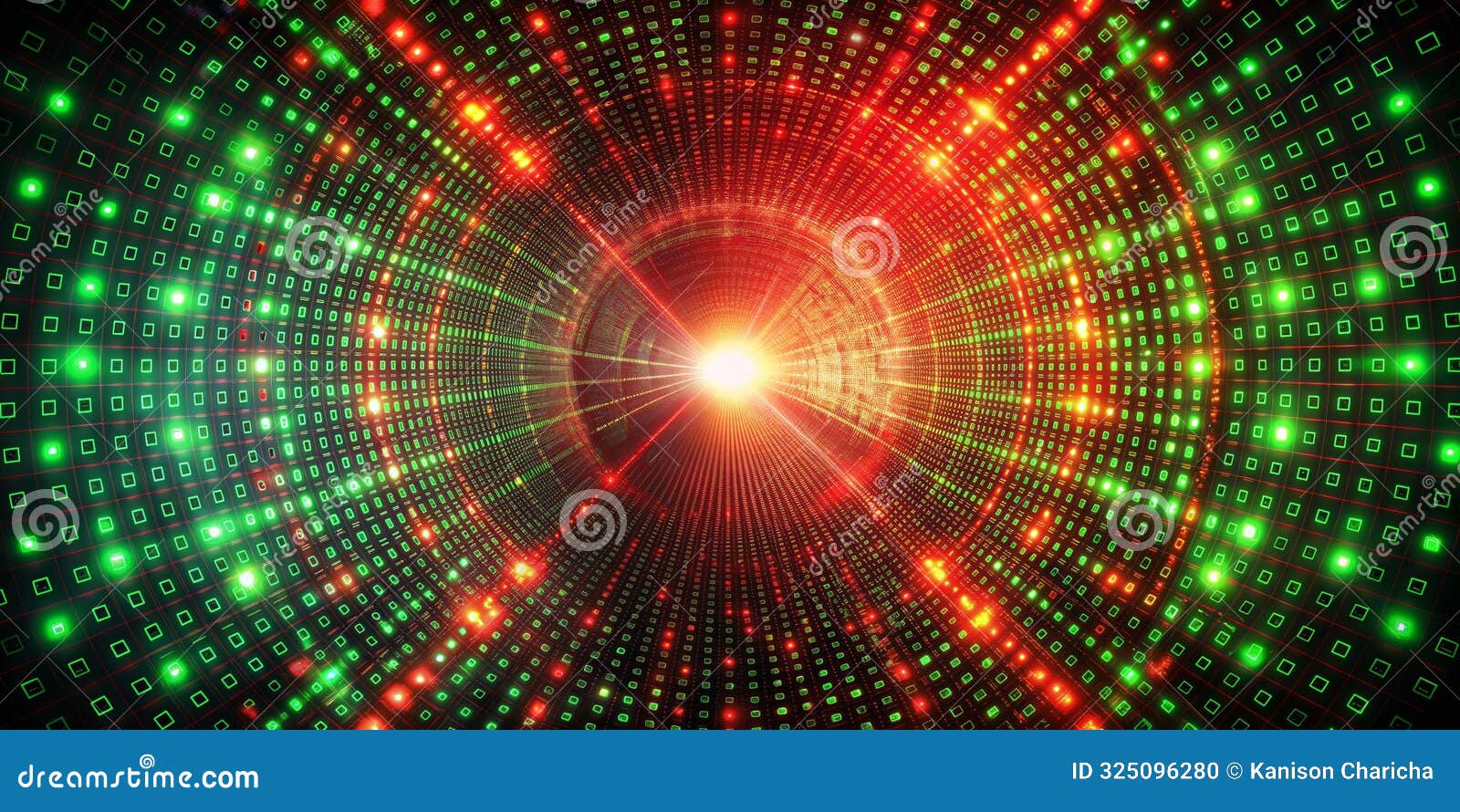 Binary Code Tunnel Green and Red Glowing Particles Form a Futuristic ...