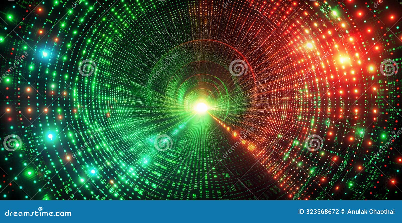 Binary Code Tunnel Green and Red Glowing Particles Form a Futuristic Tunnel AI Generative Stock ...