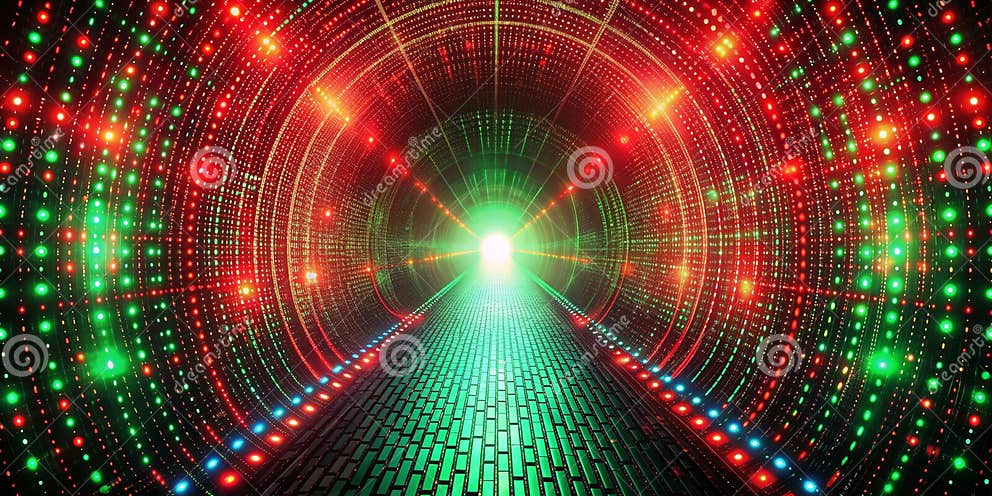Binary Code Tunnel Green and Red Glowing Particles Form a Futuristic ... Binary Code Tunnel Green and Red Glowing Particles Form a Futuristic ...