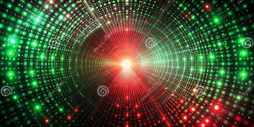 Binary Code Tunnel Green and Red Glowing Particles Form a Futuristic Tunnel Generative by AI ...
