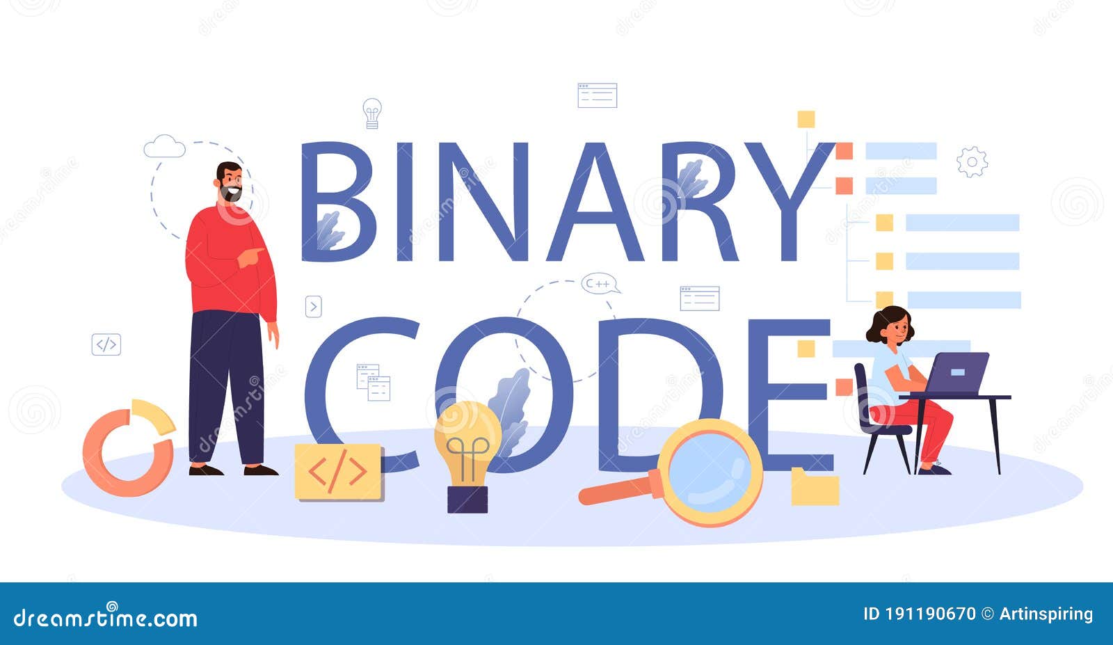 Binary Code Typographic Header. Student Write Software and Create Stock Vector - Illustration of ...