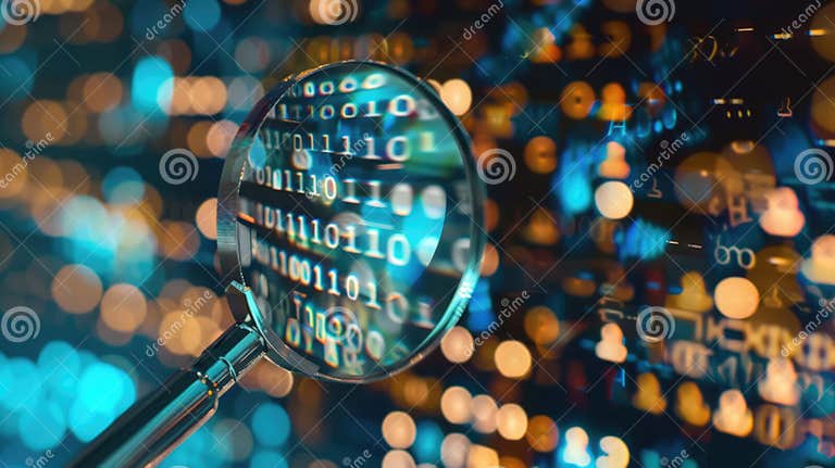 Binary Code Under a Magnifying Glass Symbolizing Ethical Digital Practices. Digital Ethics Stock ...