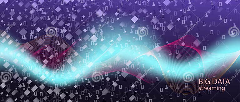 Binary Code Vector Presentation. Purple Pink Blue Background. Matrix Flying Binary Code. Punk ...