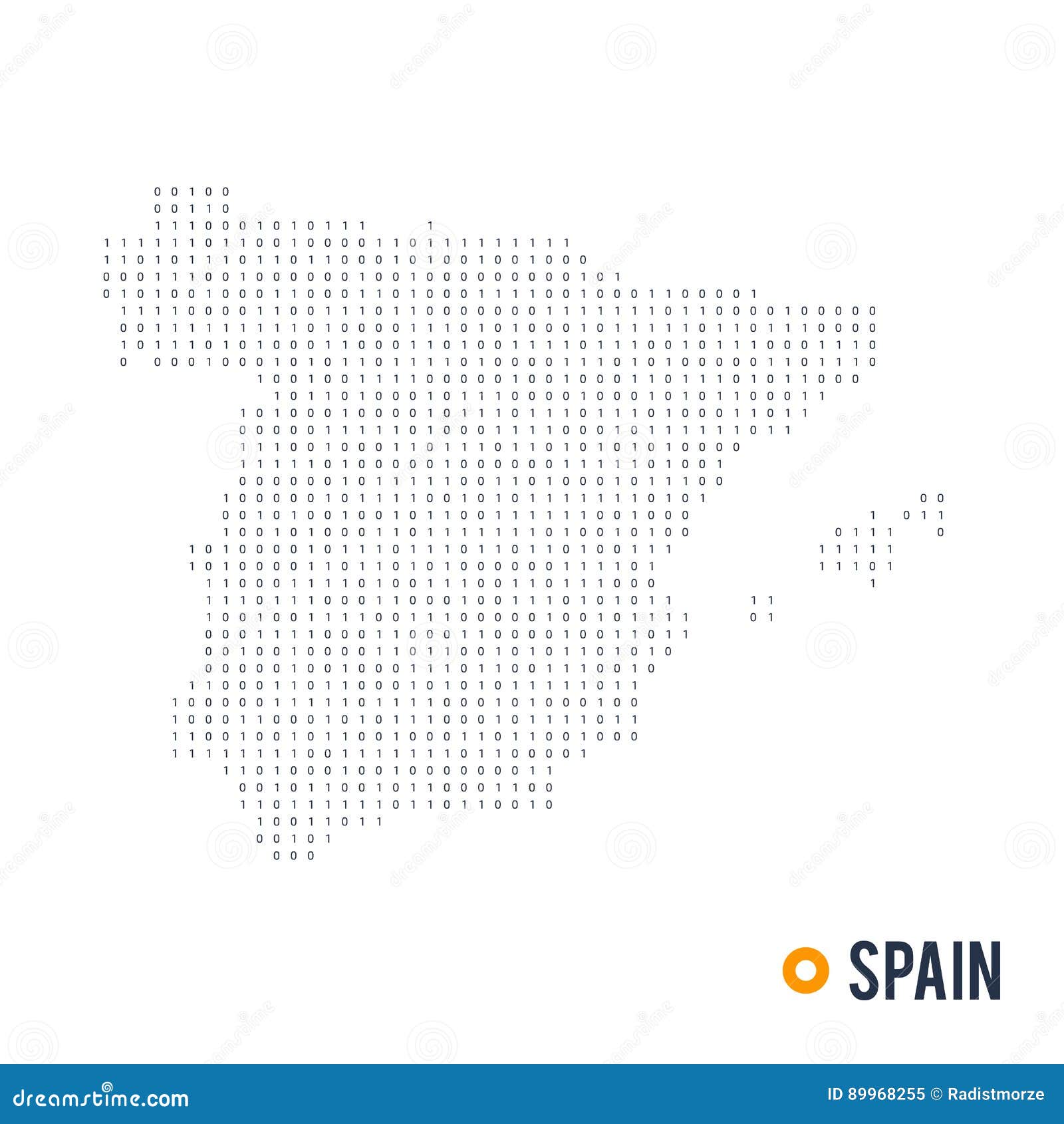 Binary Code Vector Stylized Map of Spain Isolated on White Background ...