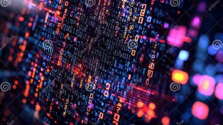 Binary Code in Vibrant Colors on a Digital Screen Stock Photo - Image ...