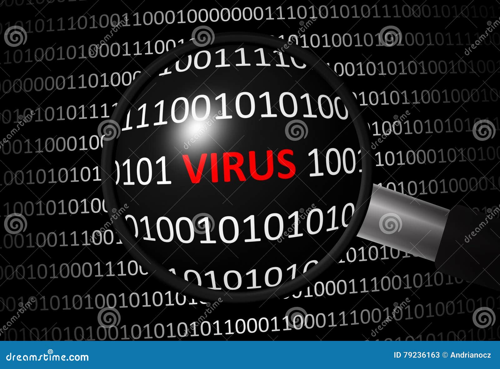 Binary Code with Virus and Magnifying Lens Stock Illustration ...