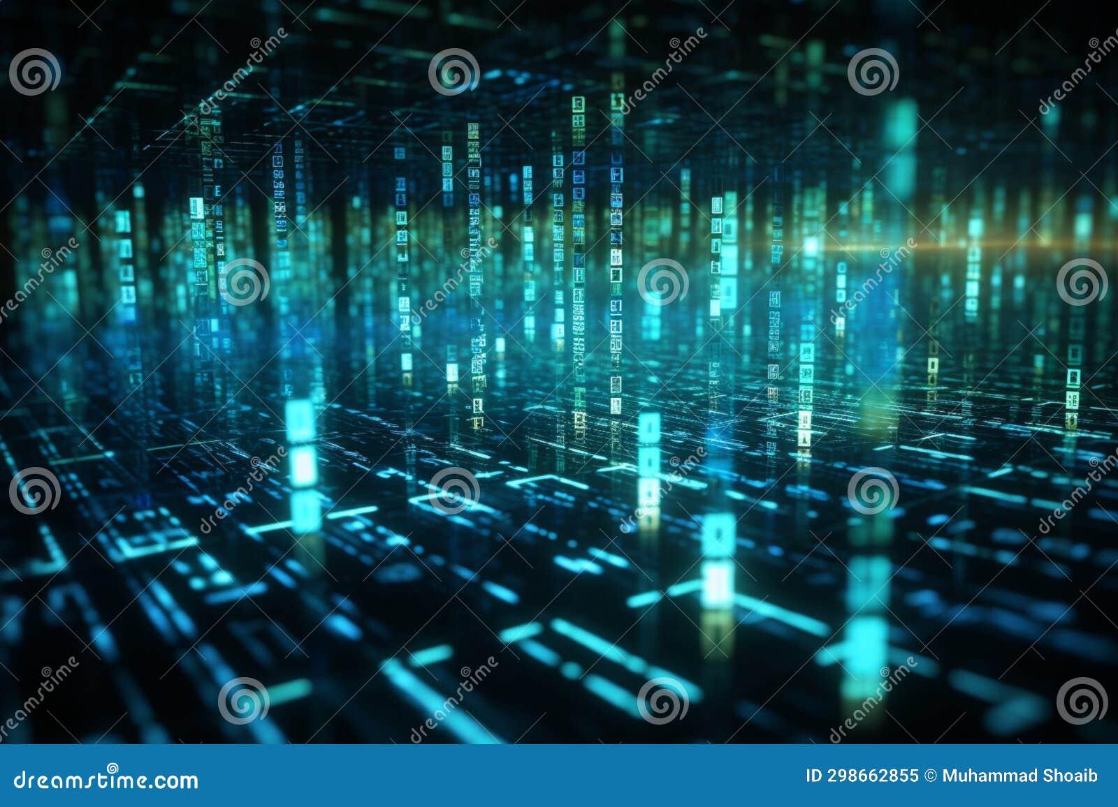 Binary Code Waves Depict Data Flow Digital Security in Internet Technology Stock Illustration ...